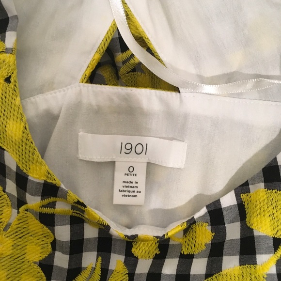 1901 | Dresses | 91 Yellow And Black Floral Embroidered Gingham Dress ...